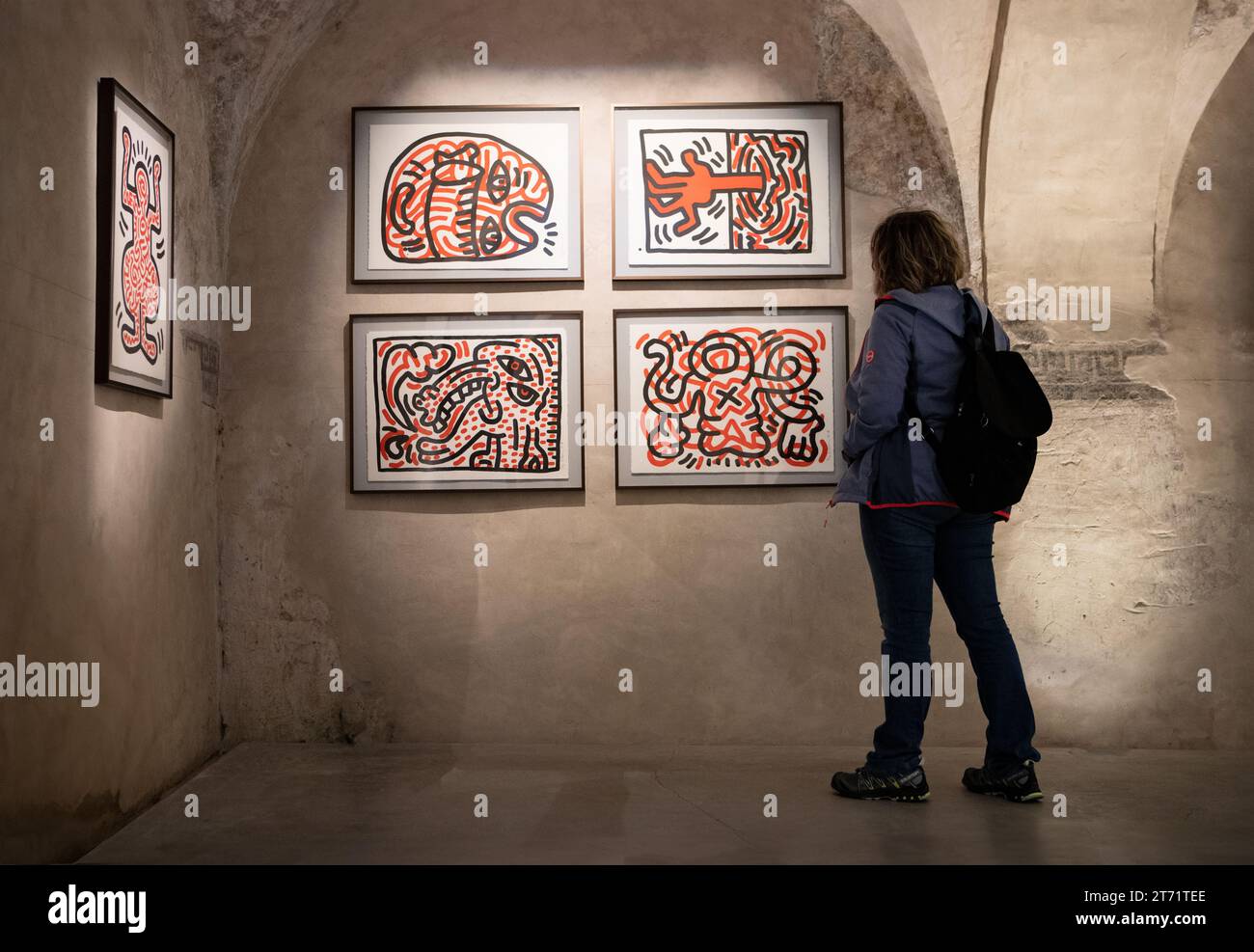 Exhibition of artwork by artist Keith Haring Painter, Parma Italy Stock ...