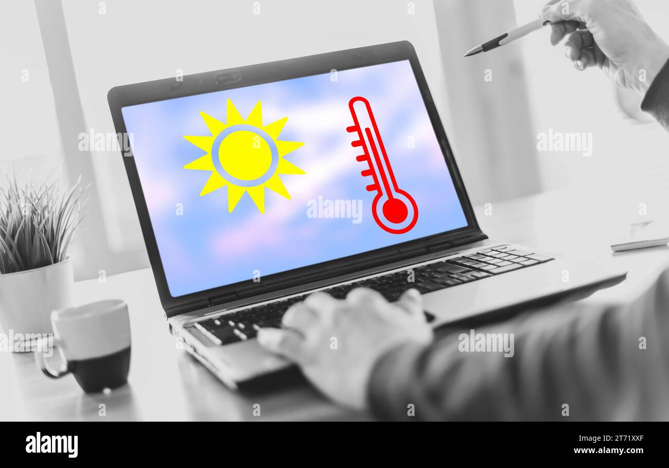 Laptop screen displaying a heat wave concept Stock Photo - Alamy