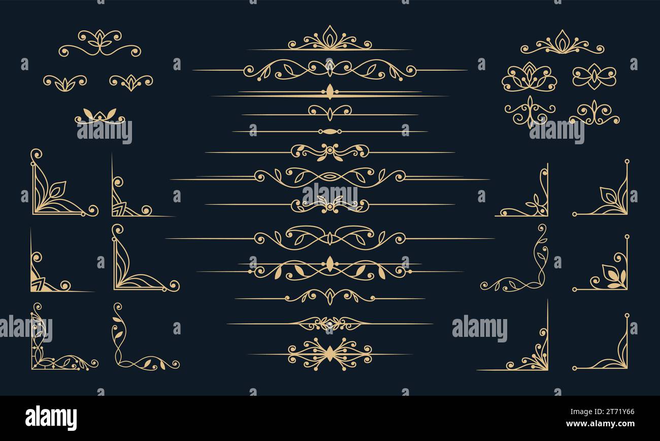 Decorative Elegant Dividers Flourishes Corner Borders Vector Engraving ...