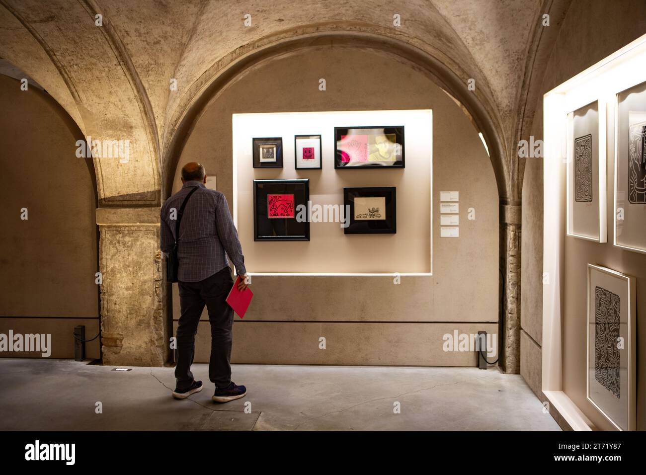 Exhibition of artwork by artist Keith Haring Painter, Parma Italy Stock ...