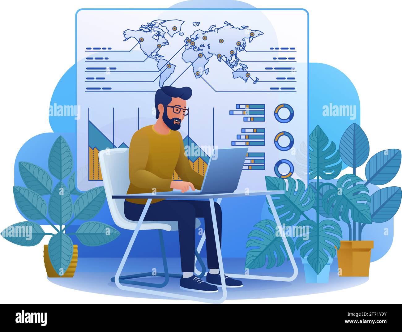 Man Analysis Laptop Business Job Illustration Stock Vector Image & Art ...