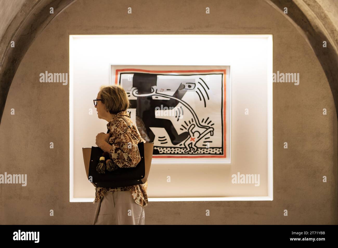 Exhibition of artwork by artist Keith Haring Painter, Parma Italy Stock ...
