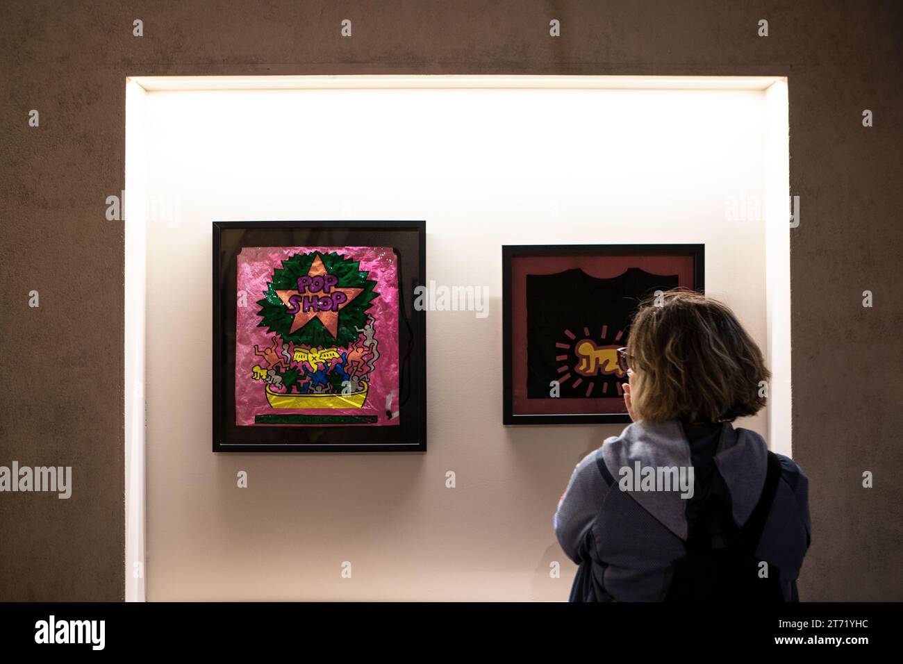 Exhibition of artwork by artist Keith Haring Painter, Parma Italy Stock ...