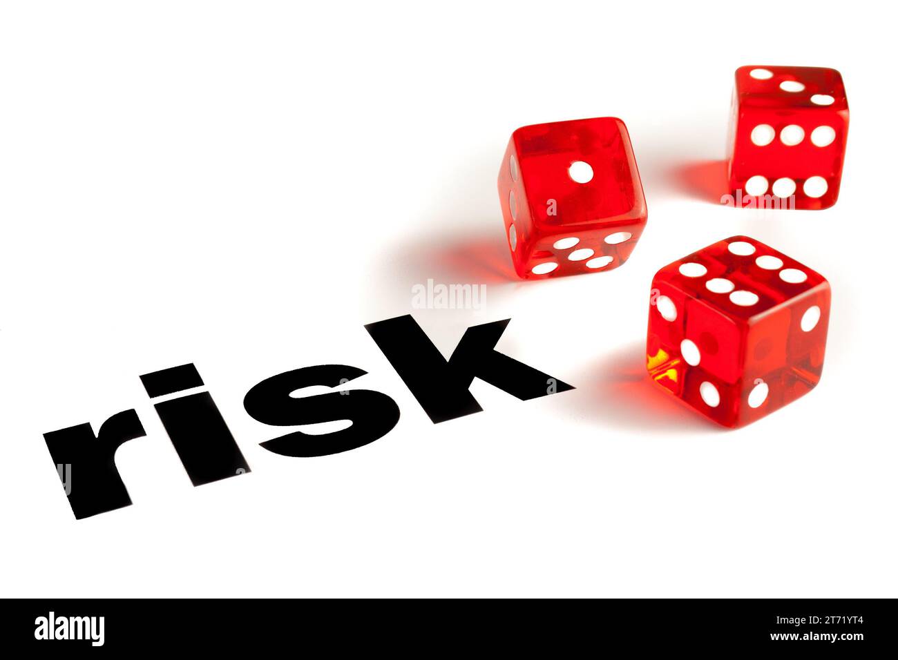 Close up of transparent dice on word risk; Close up of transparent dice ...