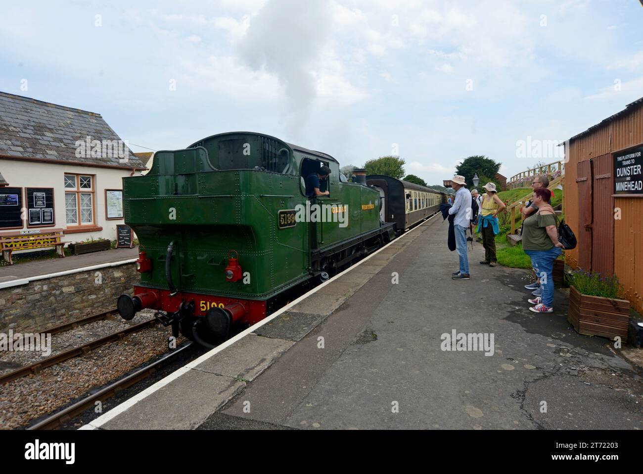 Passengers waiting for a steam hauled heritage train at Blue Anchor ...