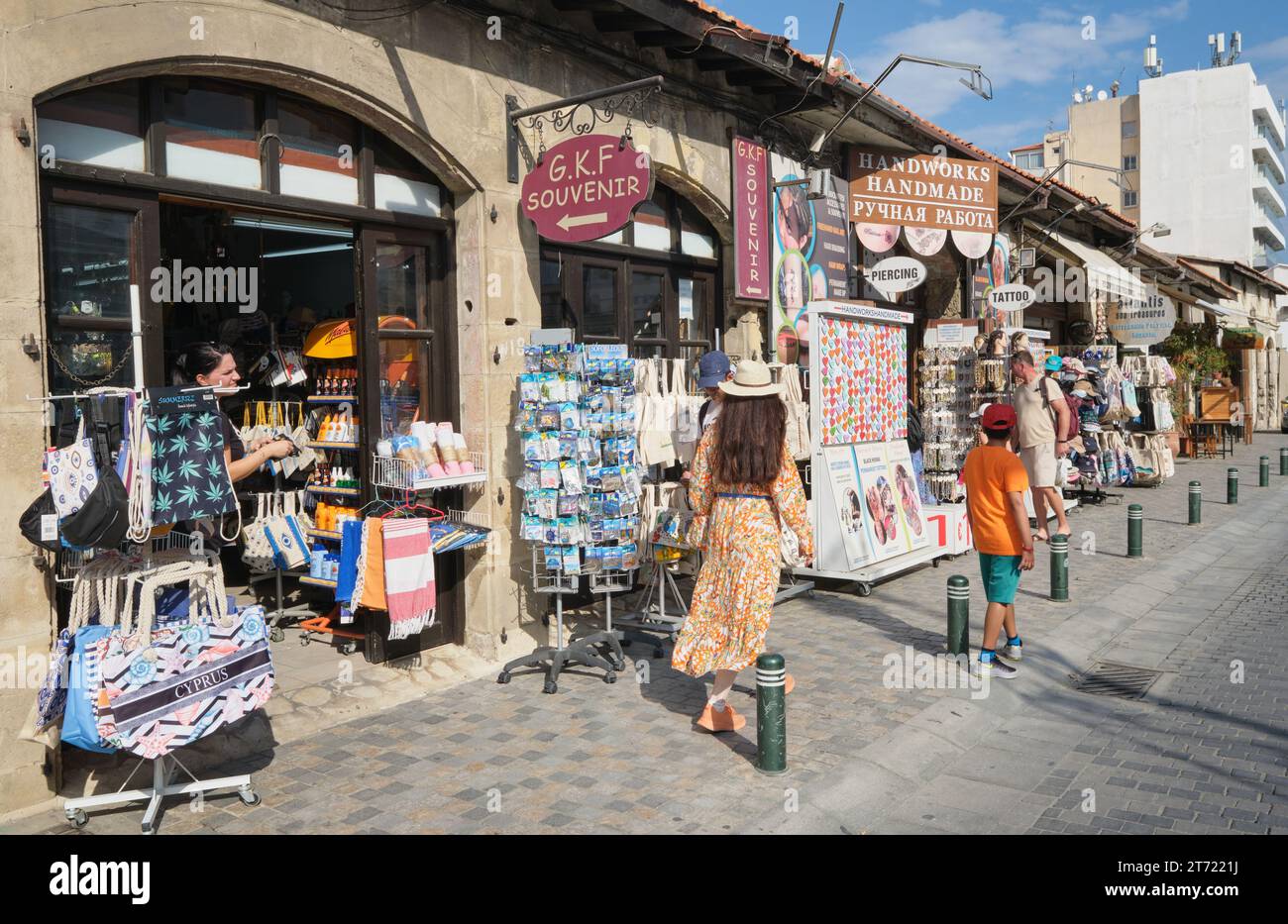 tourists walking around souvenir shops in larnaca, Cyprus Stock Photo ...