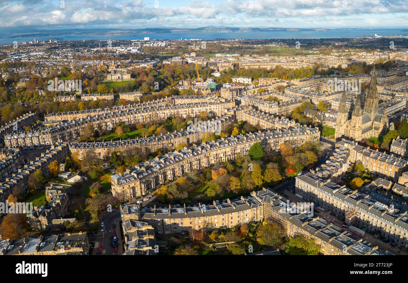 Aerial view in autumn of streets and housing in the West End of ...