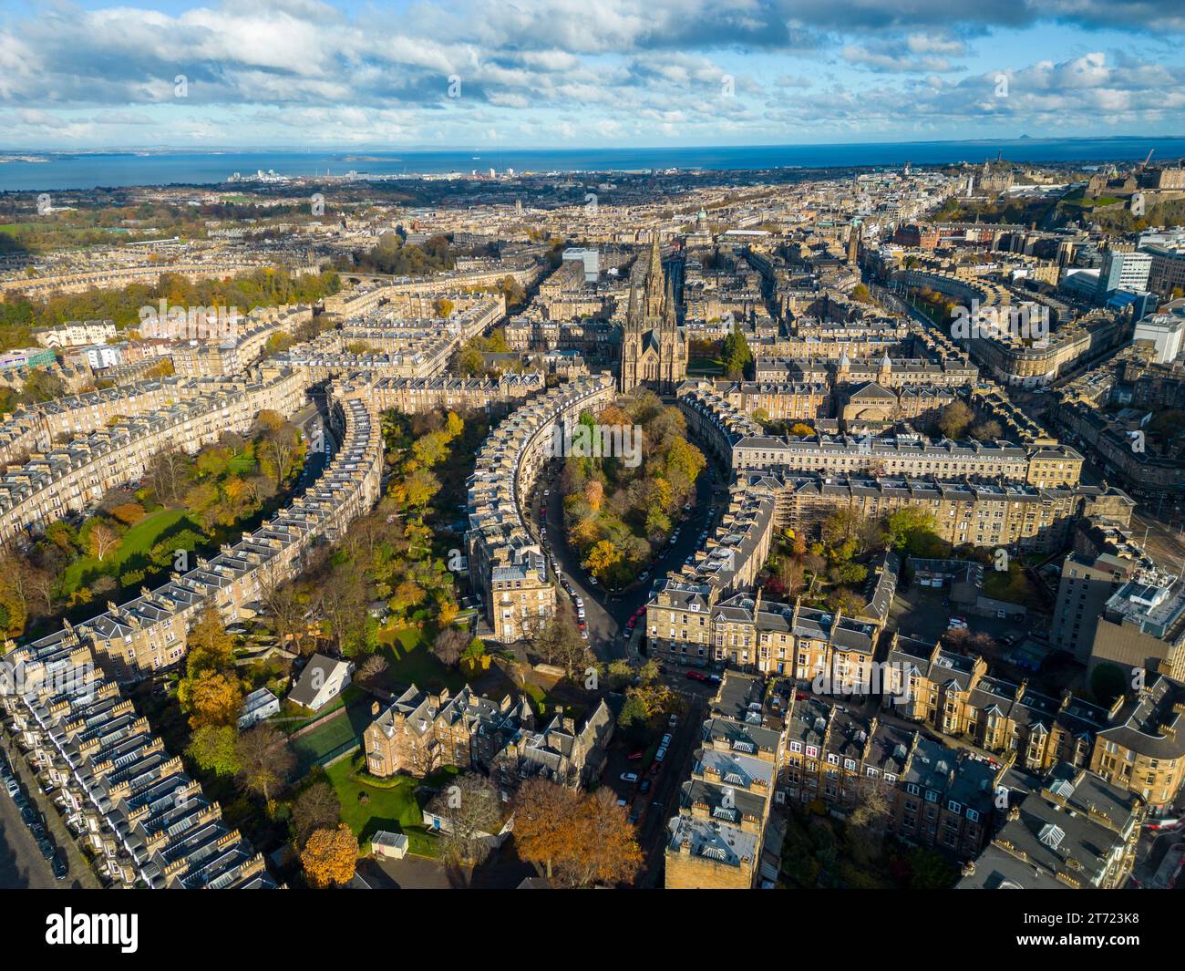Aerial view in autumn of streets and housing in the West End of ...