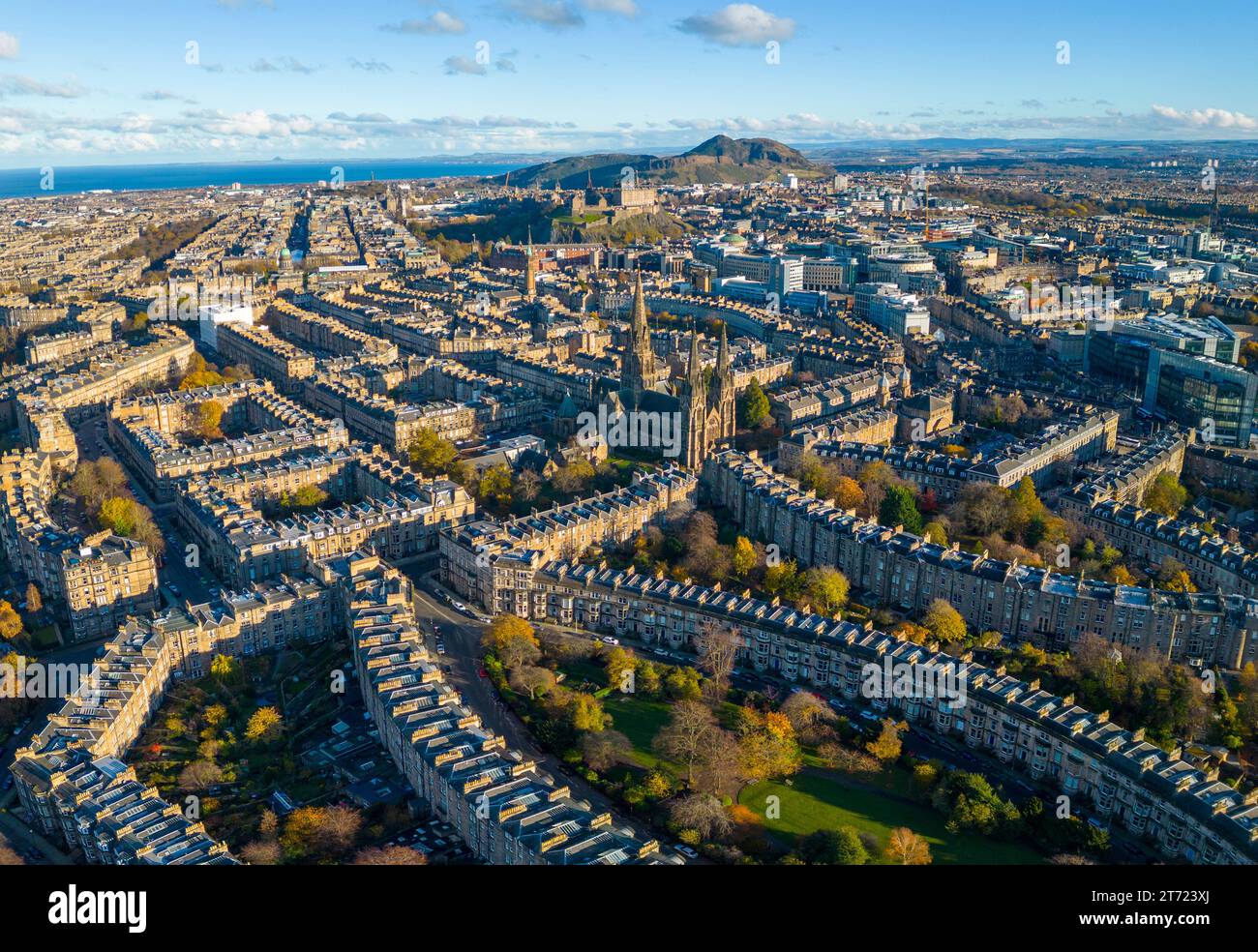 Aerial view in autumn of streets and housing in the West End of ...