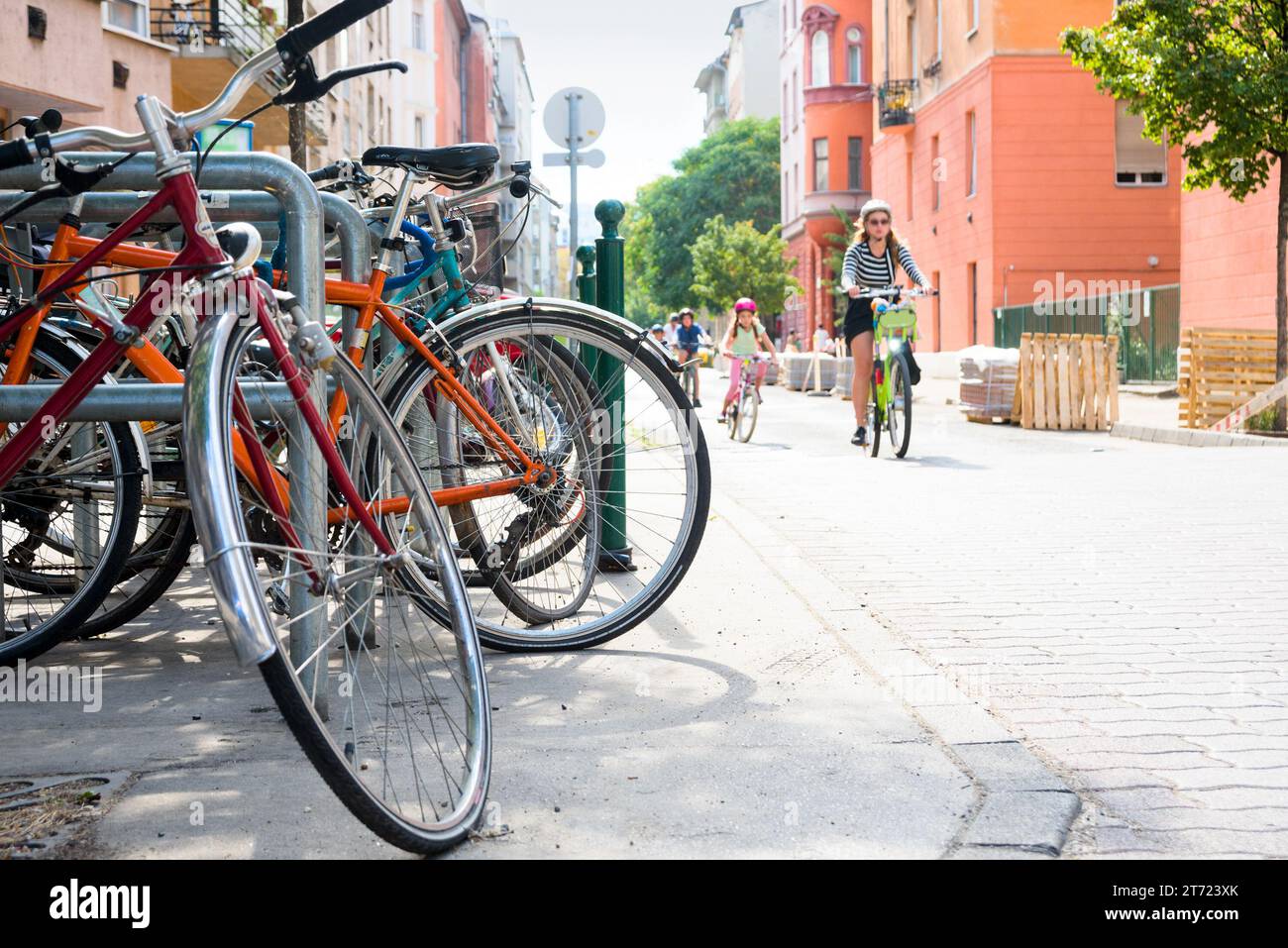 Group bicycles parked along hi-res stock photography and images - Alamy