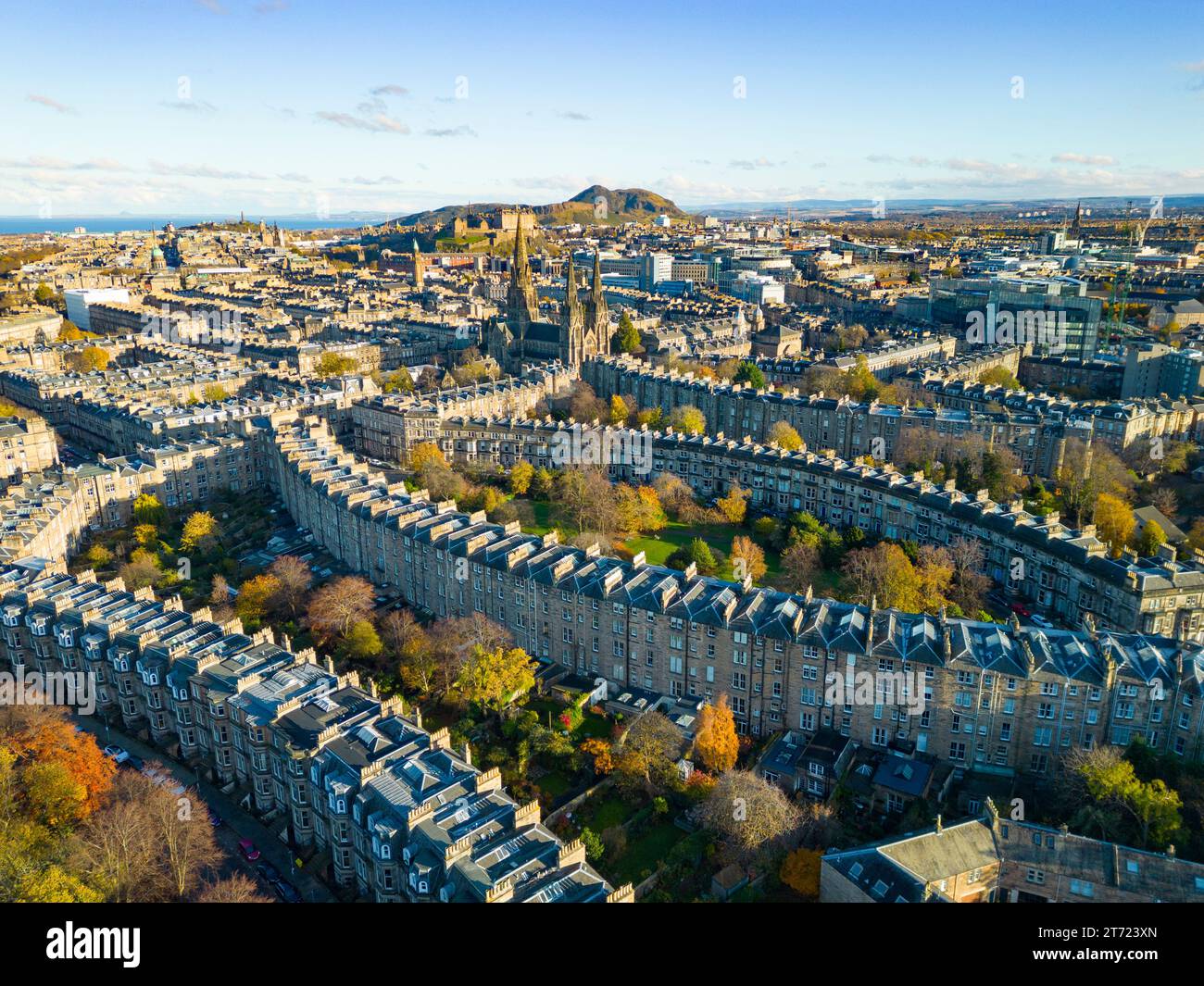 Aerial view in autumn of streets and housing in the West End of ...