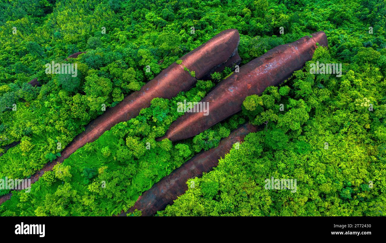 3 Whale Rock. Aerial view of Three whale stones in Phu Sing National ...