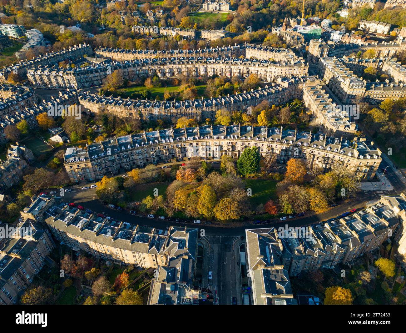 Aerial view in autumn of streets and housing in the West End of ...