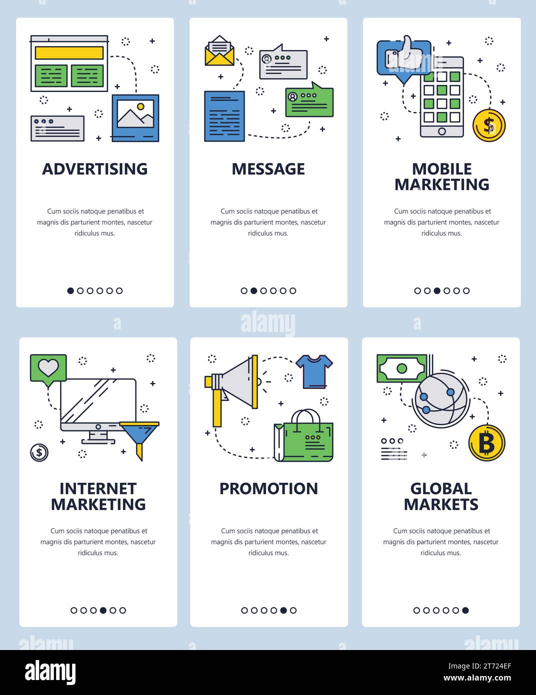 Vector Web Site Linear Art Onboarding Screens Template Internet Marketing And Advertising Icons