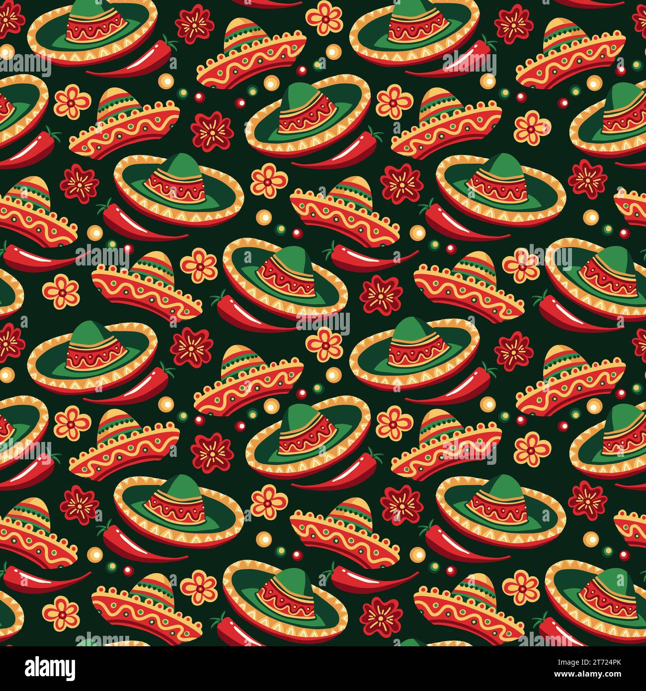 Mexican Cinco de Mayo Holiday Vector Seamless Pattern with Sombrero ...