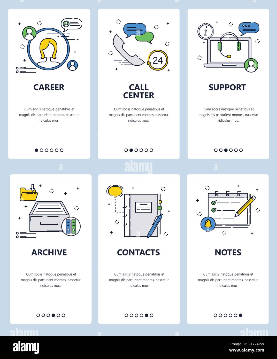 Vector Web Site Linear Art Onboarding Screens Template Career Support Call Center Icons Menu