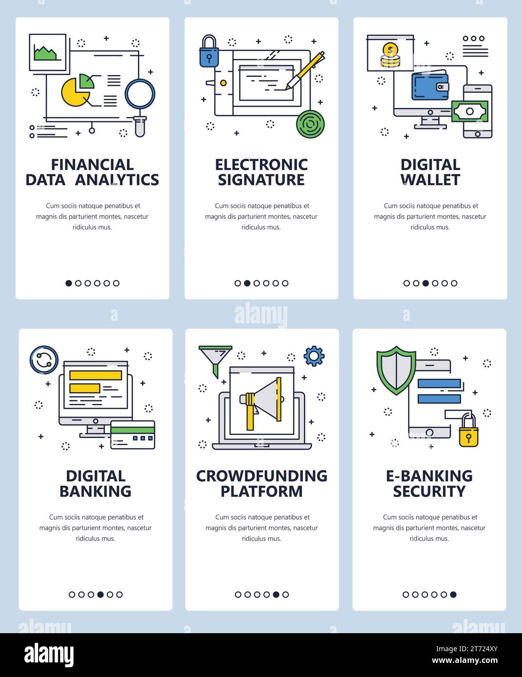Vector Web Site Linear Art Onboarding Screens Template Digital Banking