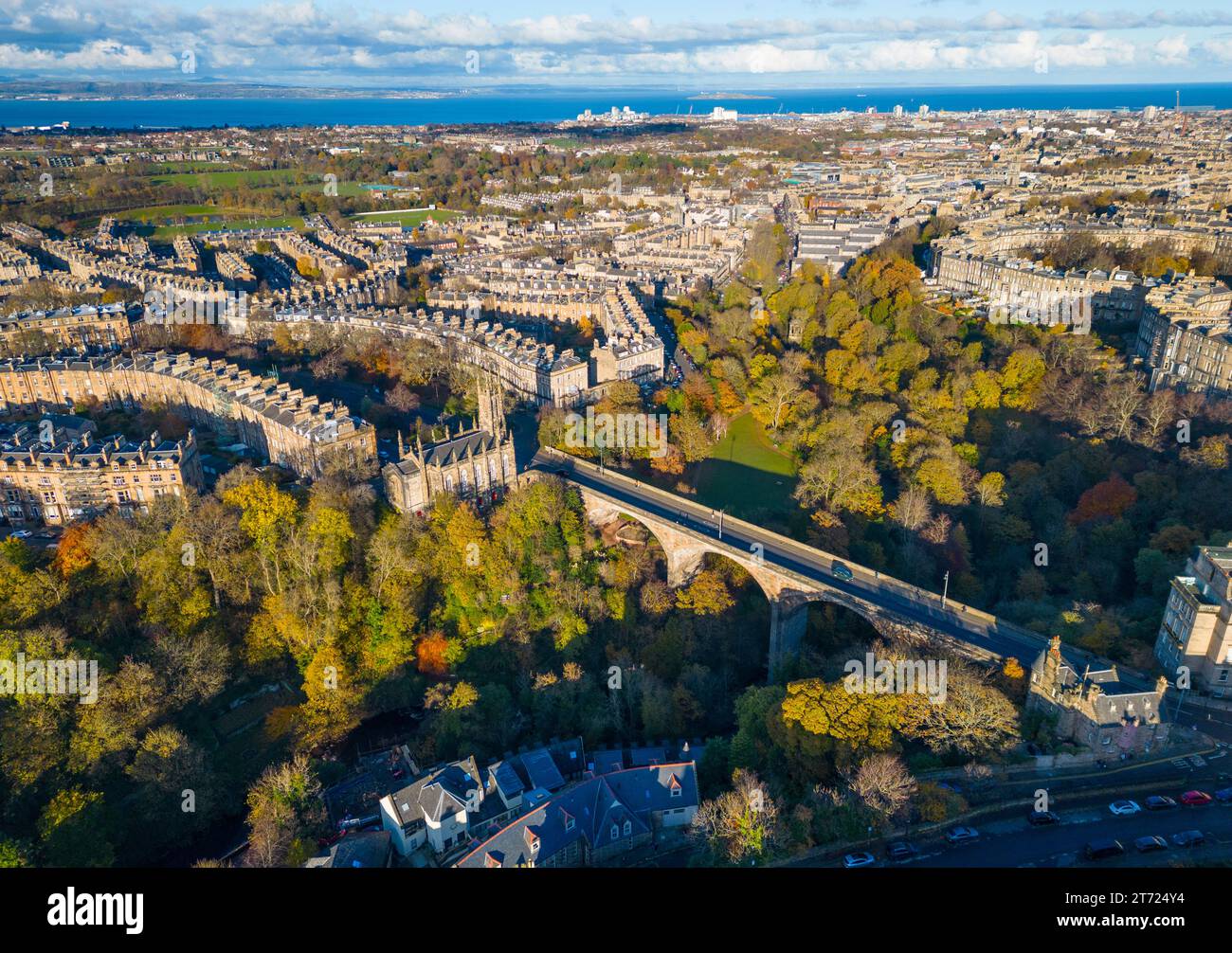 Aerial view in autumn of streets and housing in the West End of ...
