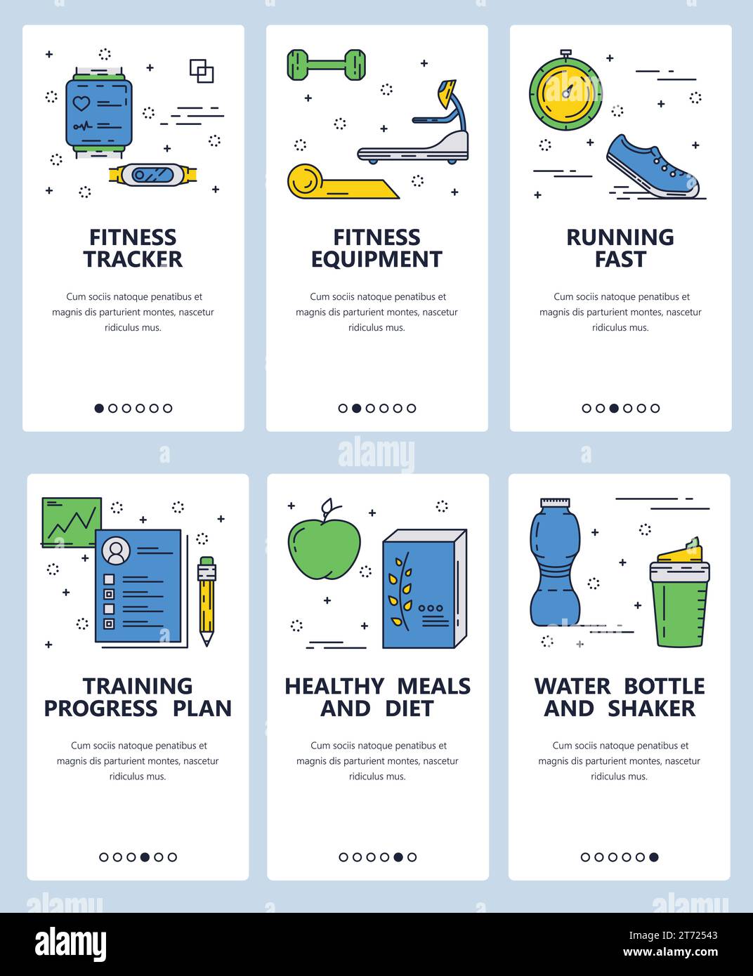 Vector Web Site Linear Art Onboarding Screens Template Fitness Gadgets And Sport Equipment