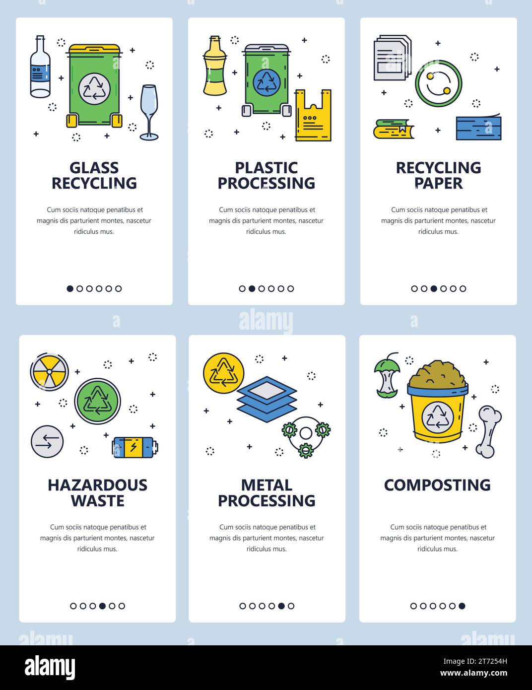 Vector web site linear art onboarding screens template. Waste recycling. Menu banners for ...