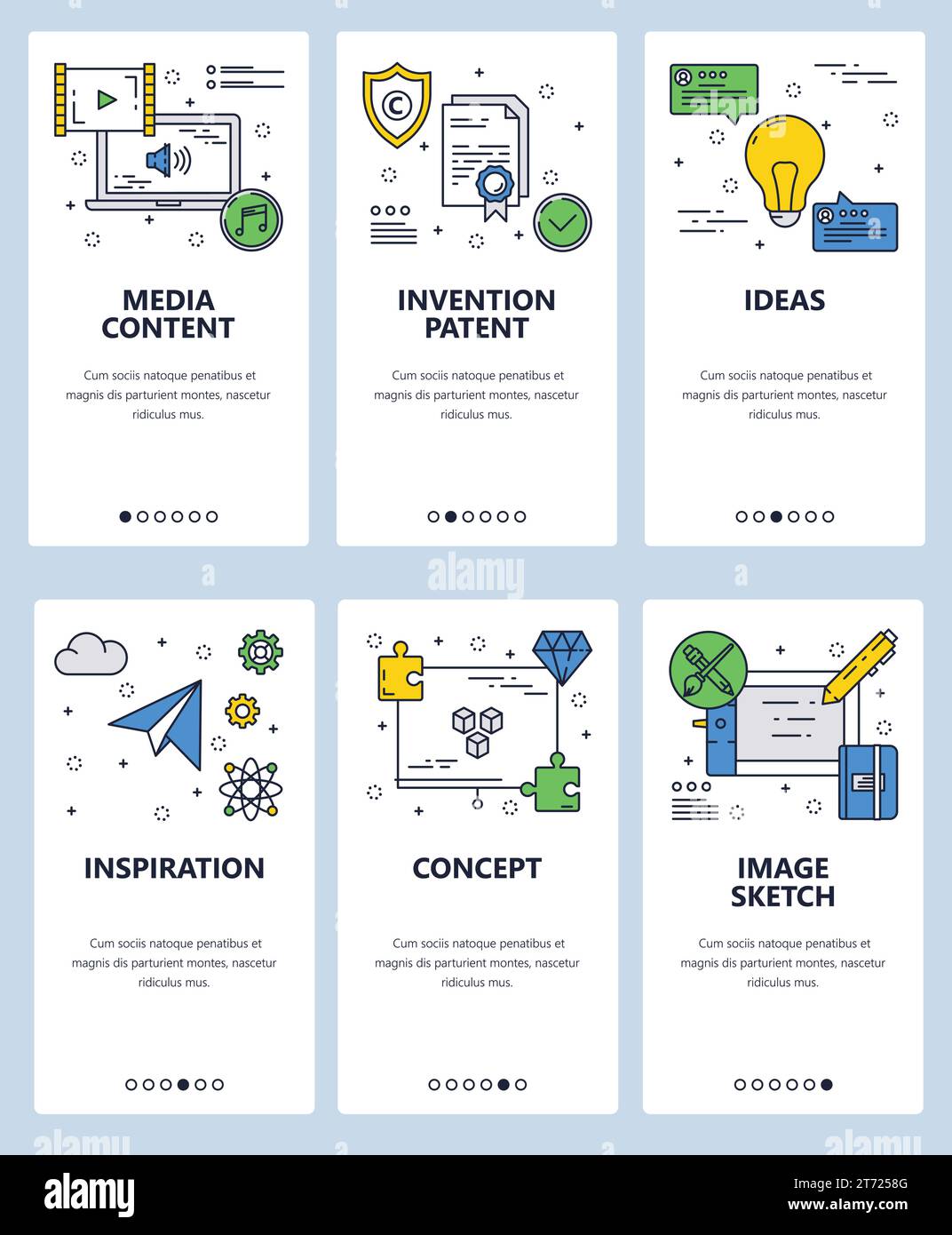 Vector web site linear art onboarding screens template. Media ...