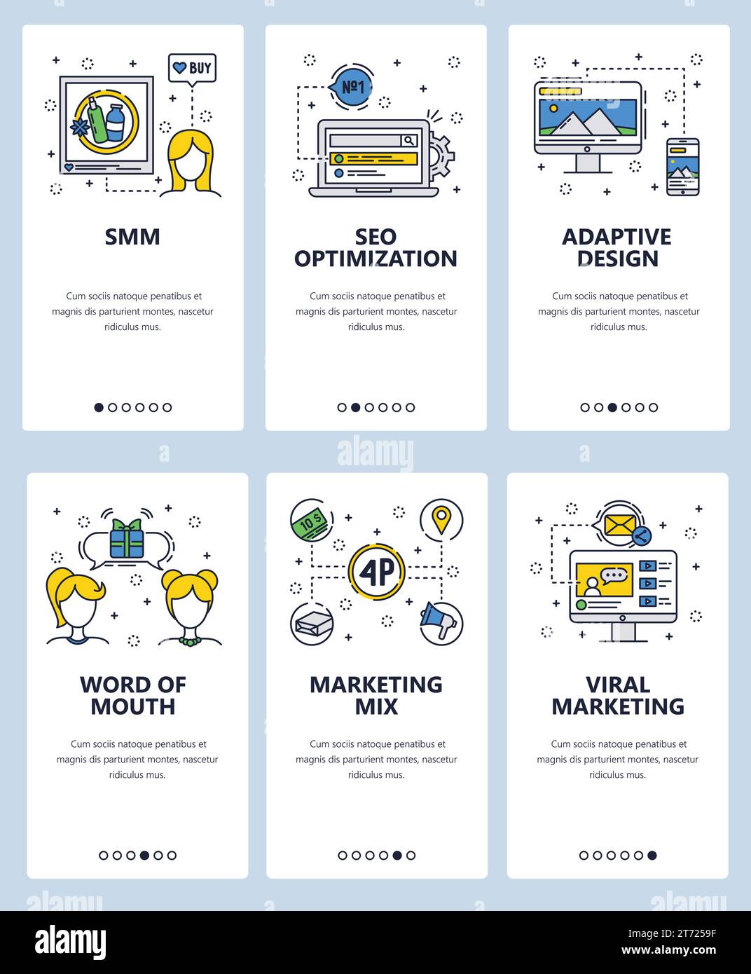 Vector Web Site Linear Art Onboarding Screens Template Online Marketing Mix Menu Banners For