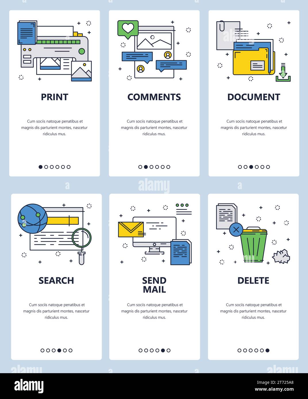 Vector Web Site Linear Art Onboarding Screens Template Printer Computer And Internet Icons