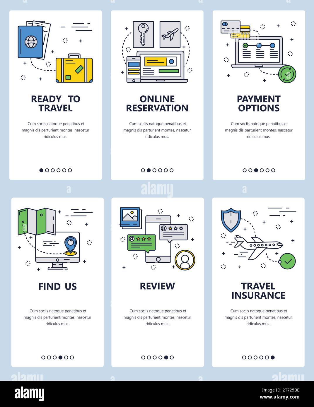 Vector Web Site Linear Art Onboarding Screens Template Travel And Online Booking Concept Icons