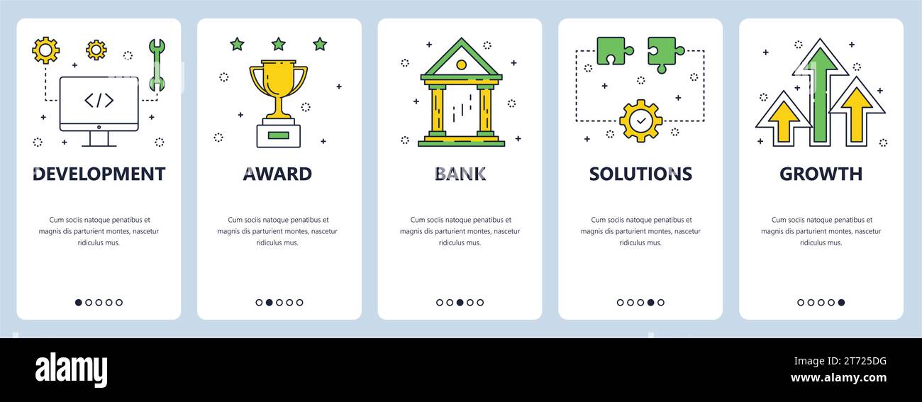 Vector Web Site Linear Art Onboarding Screens Template Business Finance And Development Icons