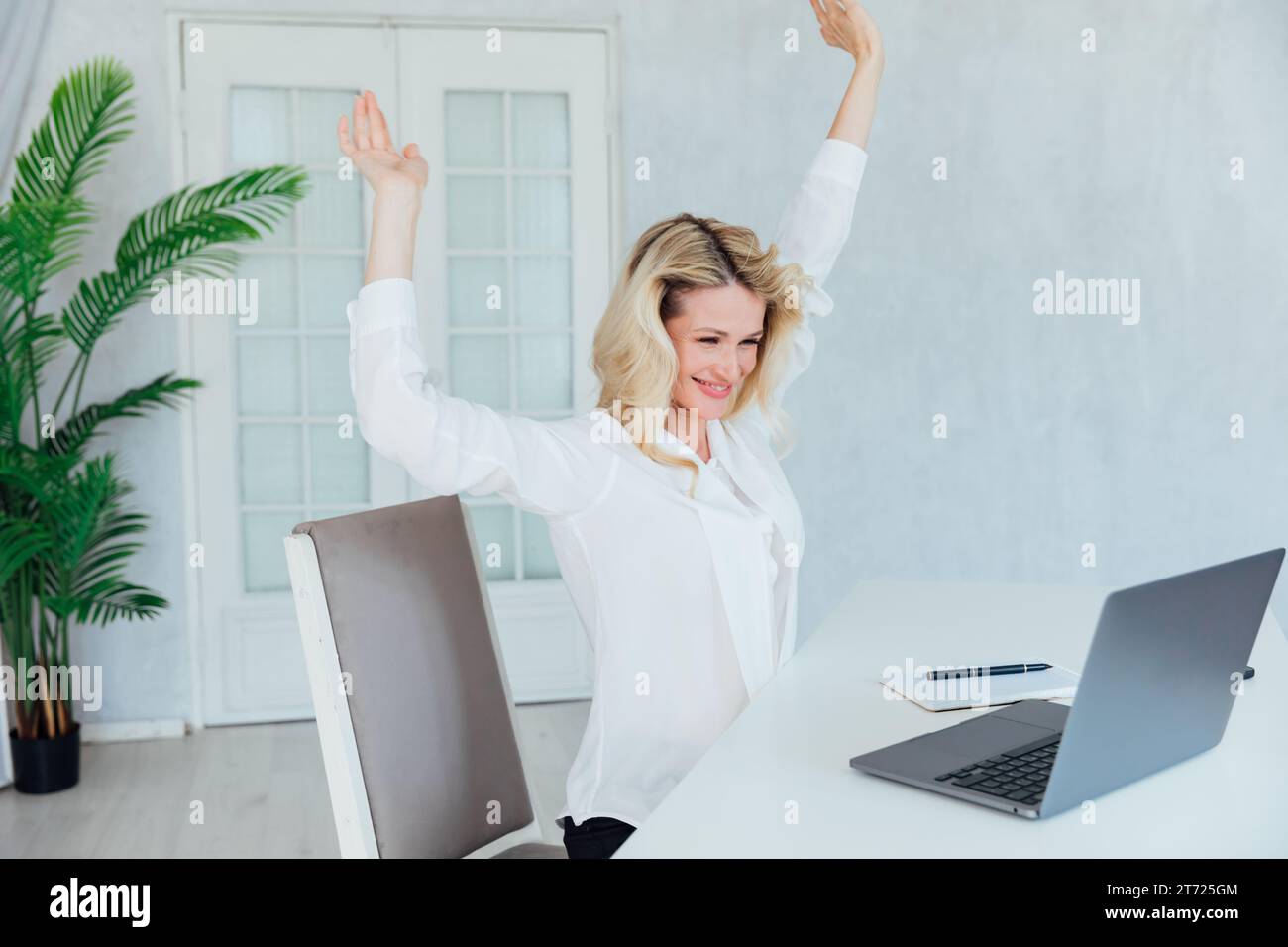 online remote work woman with laptop computer communication internet ...