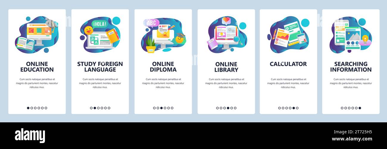 Web site onboarding screens. Online education. Digital internet ...