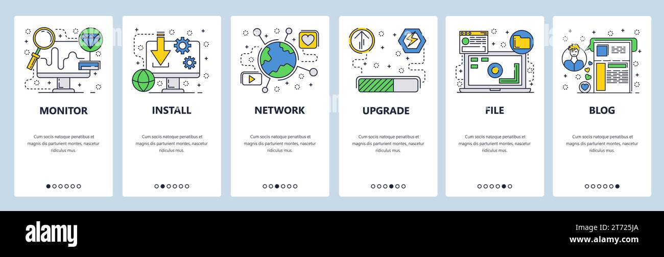 Web site onboarding screens. Computer software download, install and ...