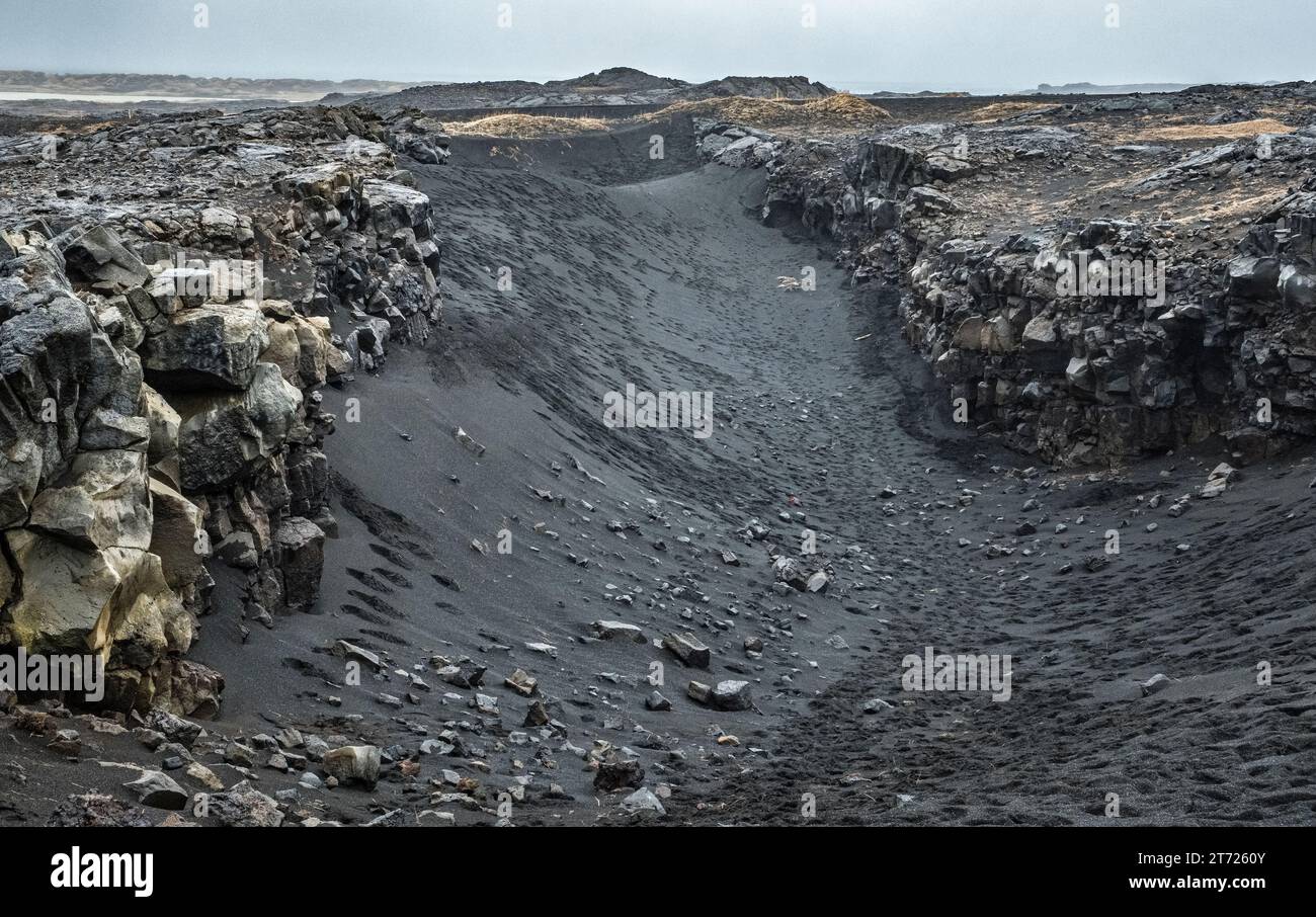View from the Bridge between Continents at Sandvik, Iceland. It crosses ...