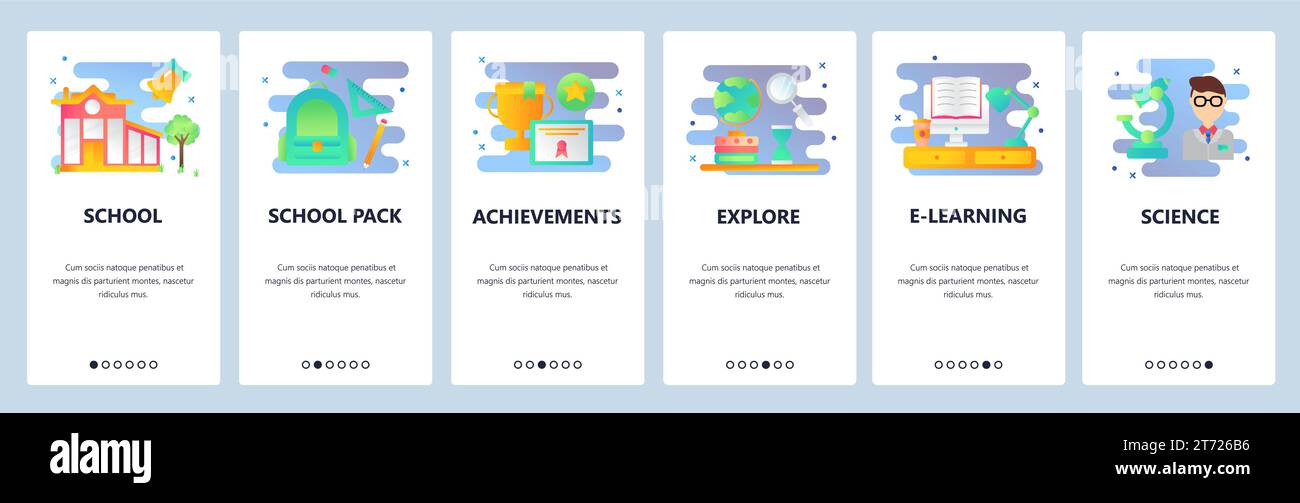Web site onboarding screens. School education, science and e-learning ...