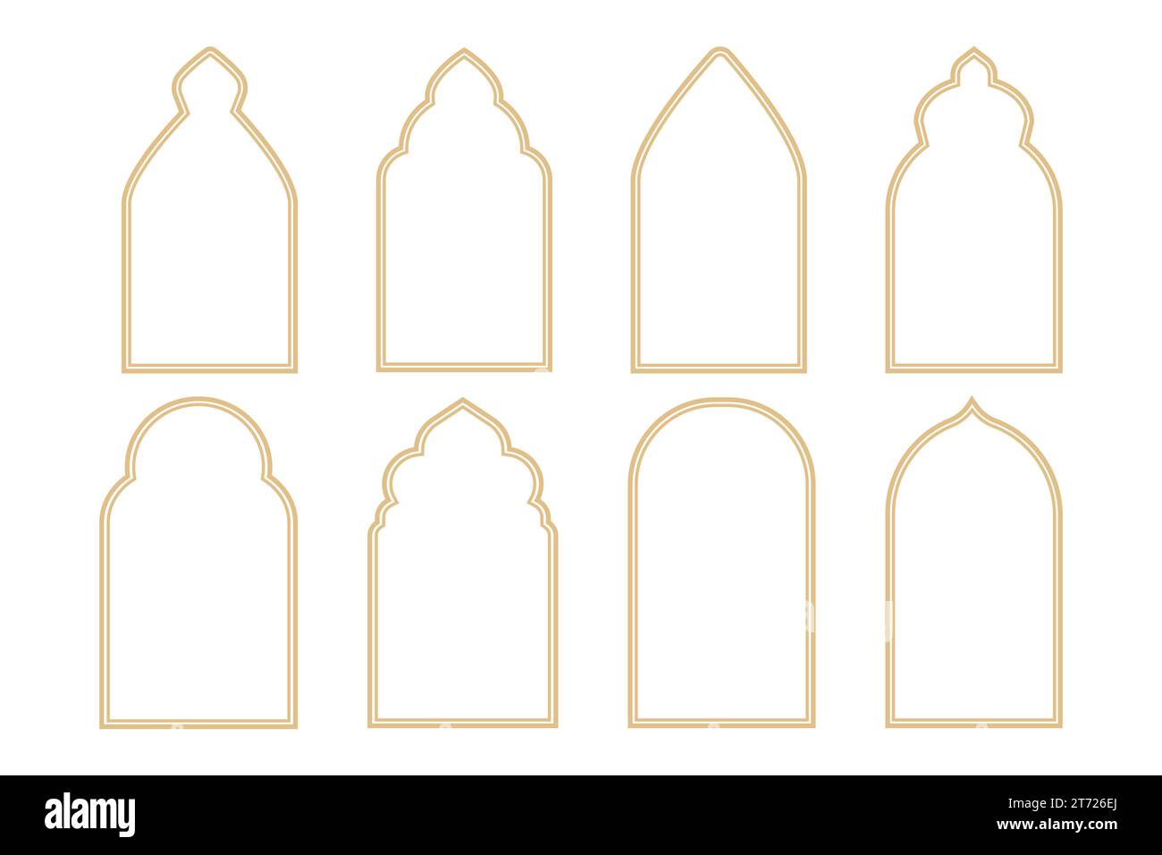 Set Islamic arch frame golden minimal line border isolated on white ...