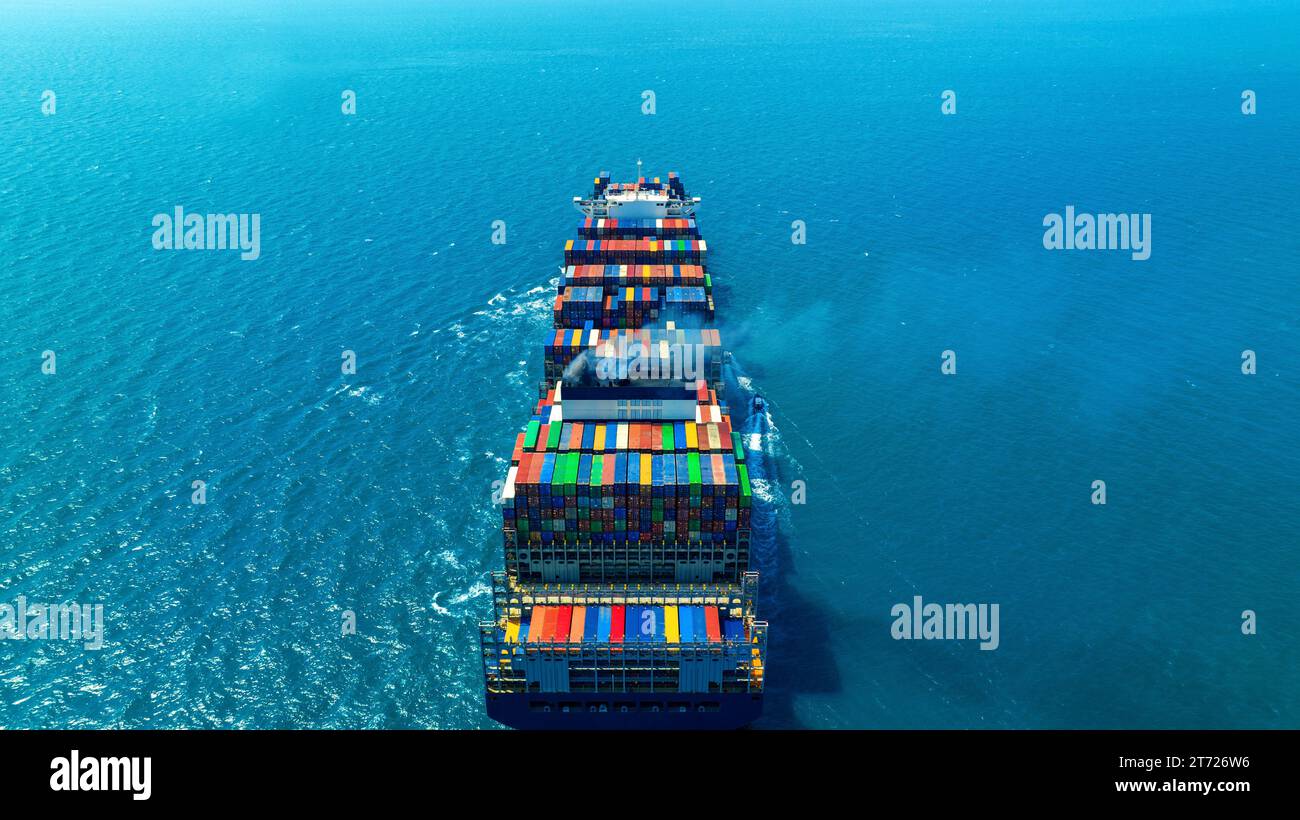 Aerial view of container cargo ship in sea Stock Photo - Alamy