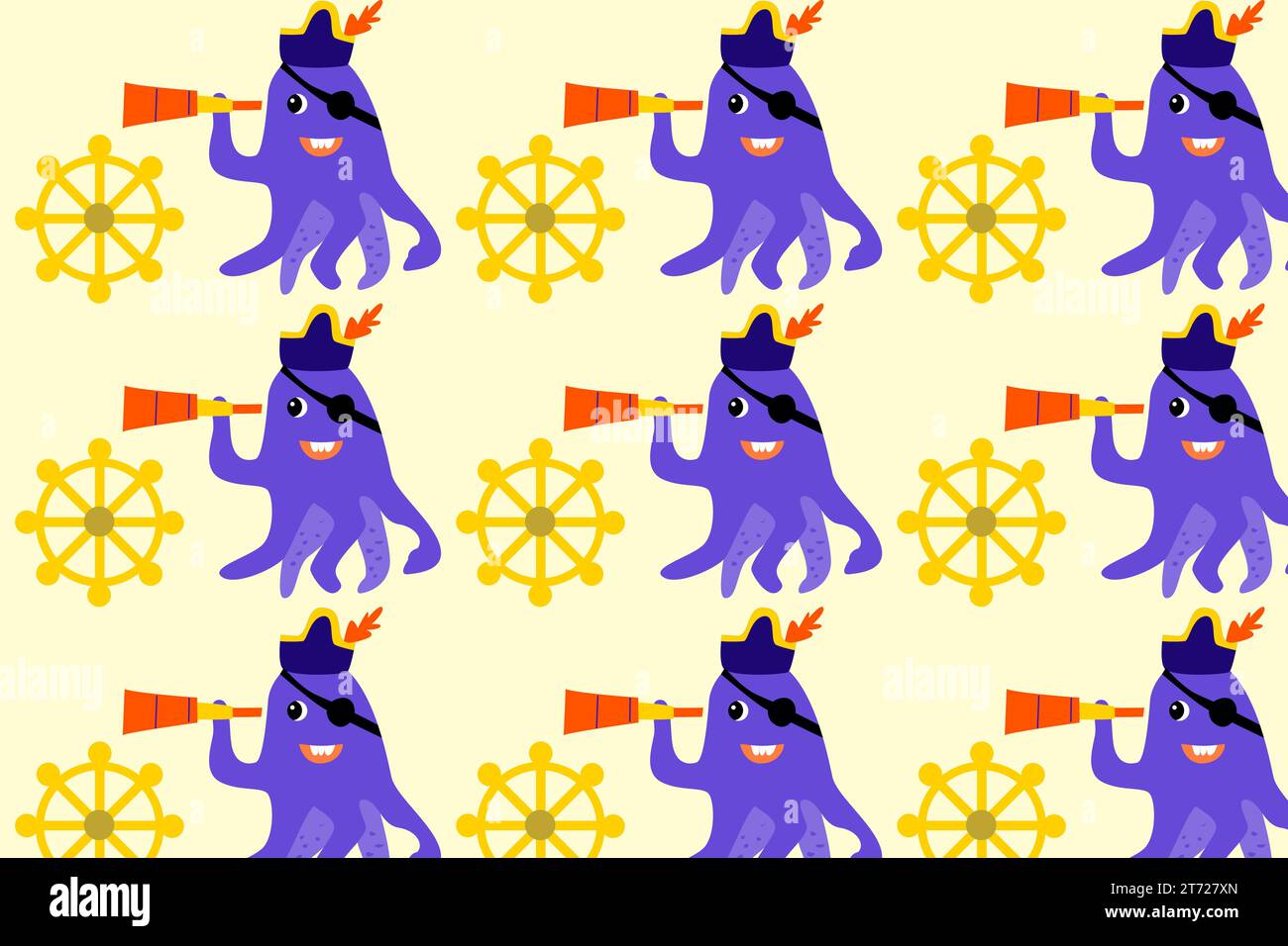 cute cartoon octopus pirate character - pattern Stock Vector Image ...