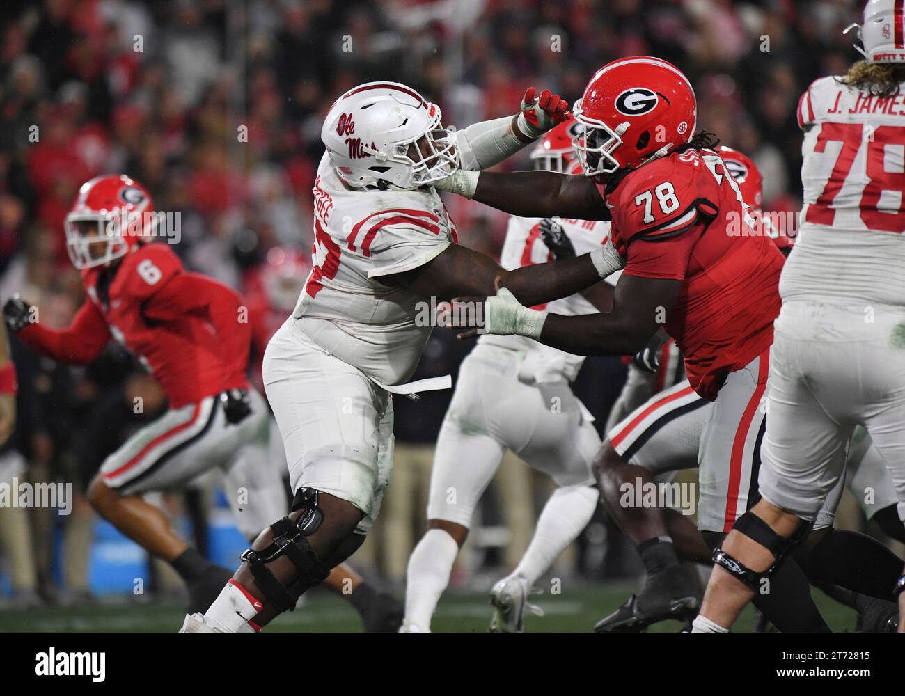 ATHENS, GA - NOVEMBER 11: Ole Miss Rebels Offensive Linemen Quincy ...