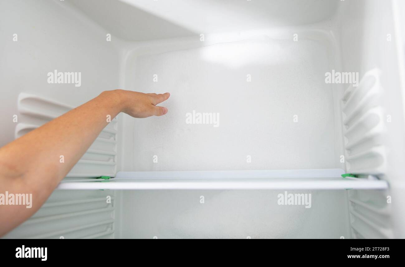 Ice and snow build up on the back wall of the refrigerator ...