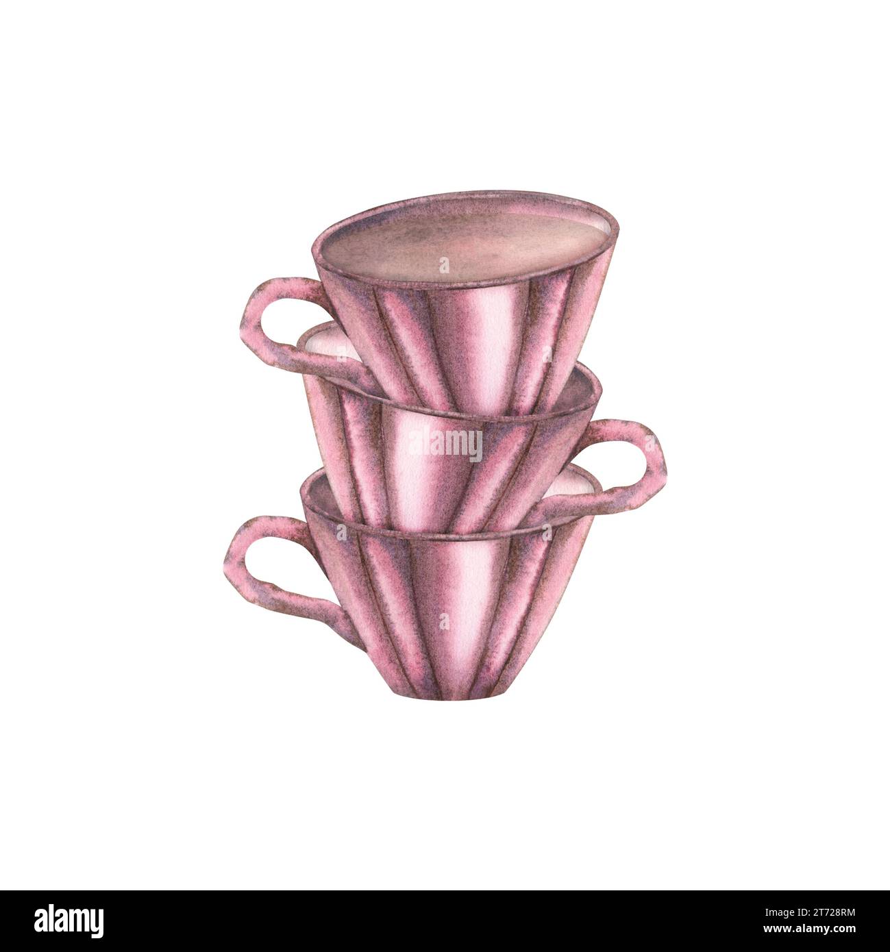 A set of dishes, cups for hot drinks of green color. A stack of three ...