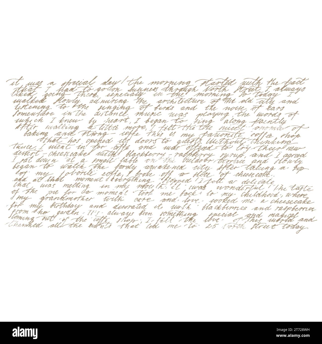 Brown text, a short story written in calligraphic handwriting about a ...