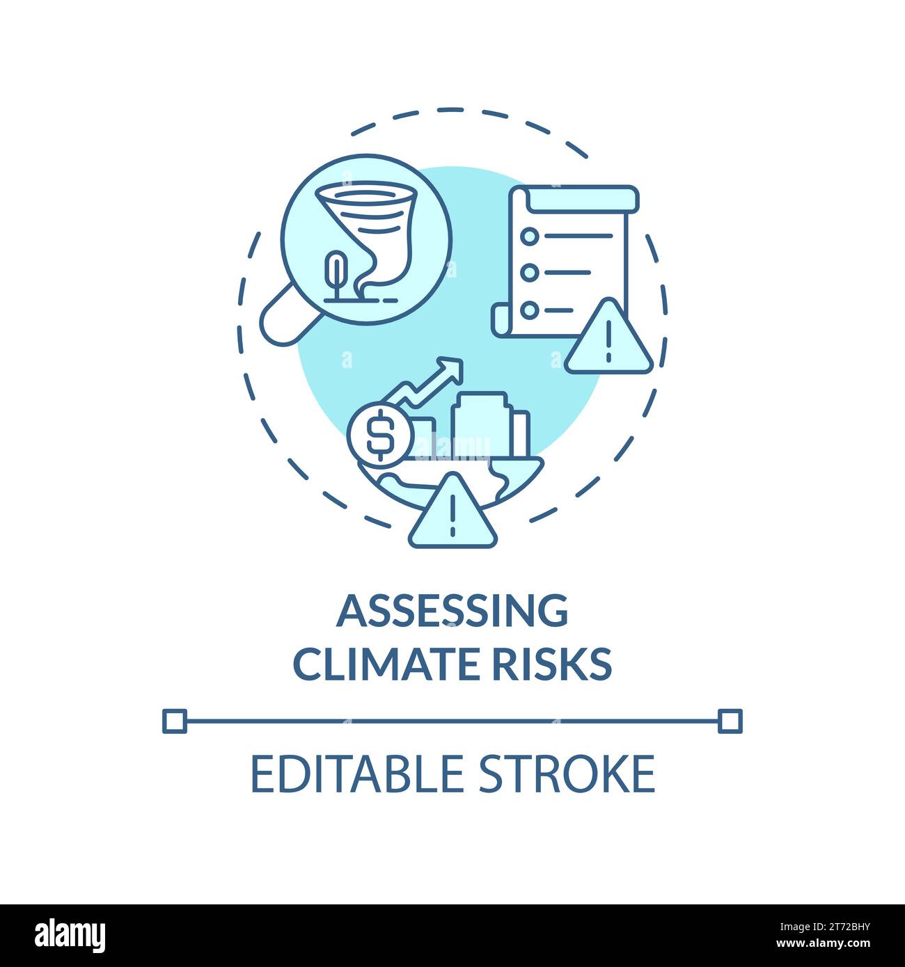 Thin linear blue icon assessing climate risks concept Stock Vector ...