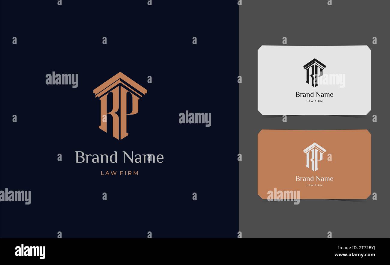 pillar logo letter RP with business card vector illustration template ...