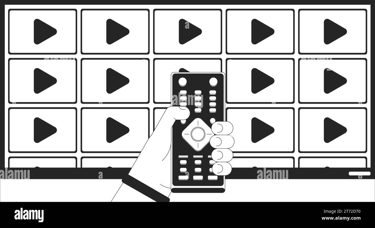 Streaming media on tv black and white cartoon flat illustration Stock ...
