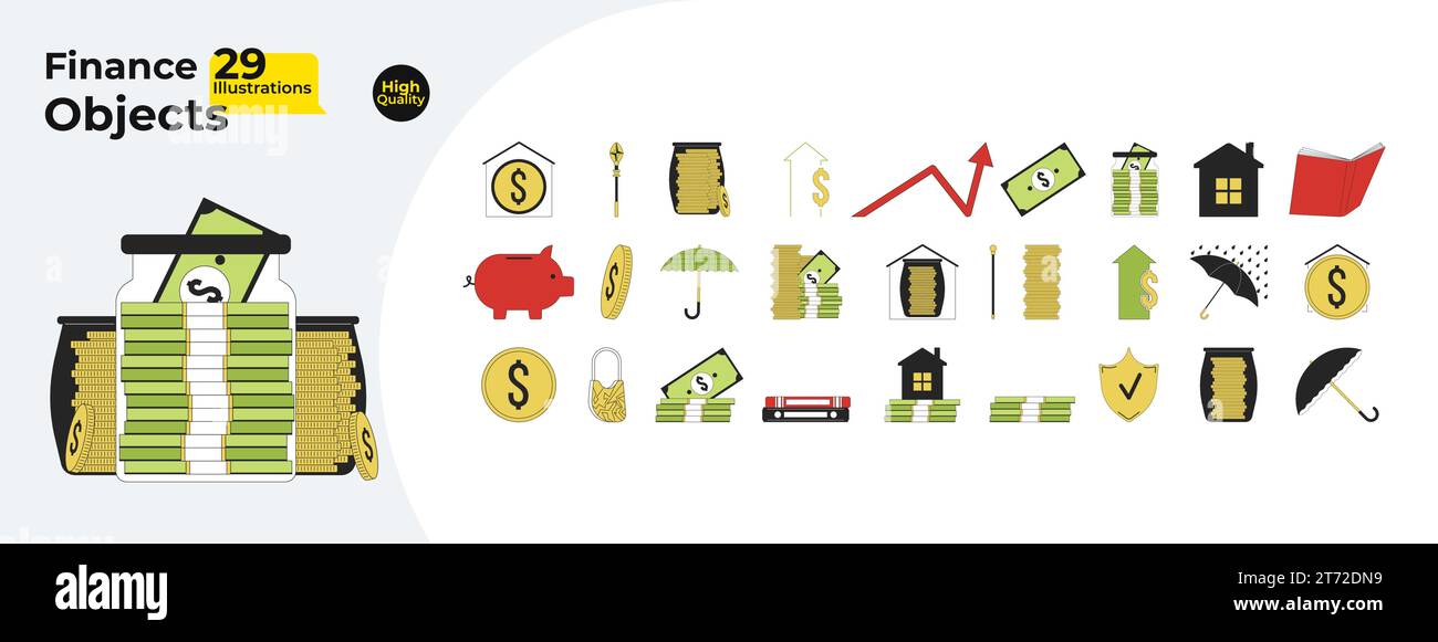 Finances money 2D linear cartoon objects bundle Stock Vector Image ...