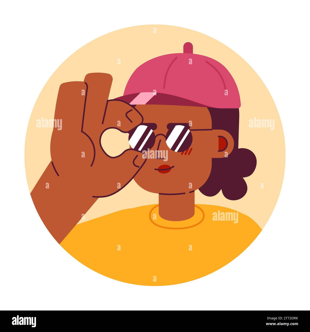Baseball cap black woman wears sunglasses 2D vector avatar illustration ...