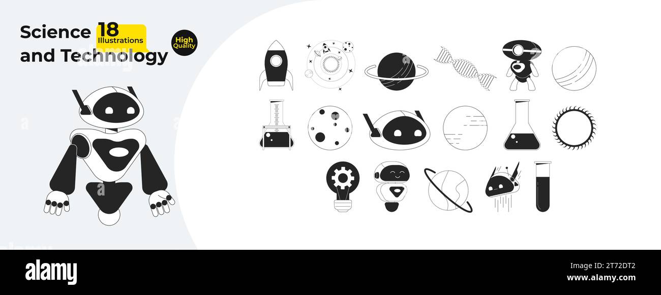Science Technology Engineering Black And White 2d Line Cartoon Objects Bundle Stock Vector Image