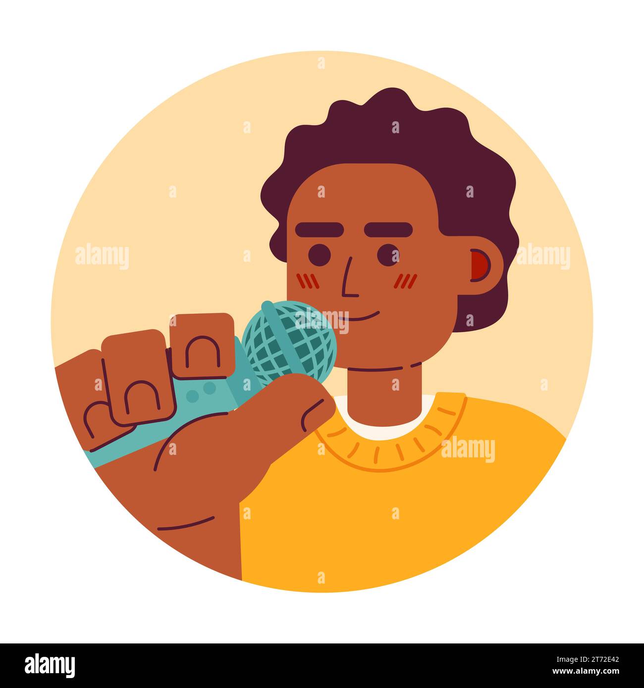 Young adult black man holding mic 2D vector avatar illustration Stock ...