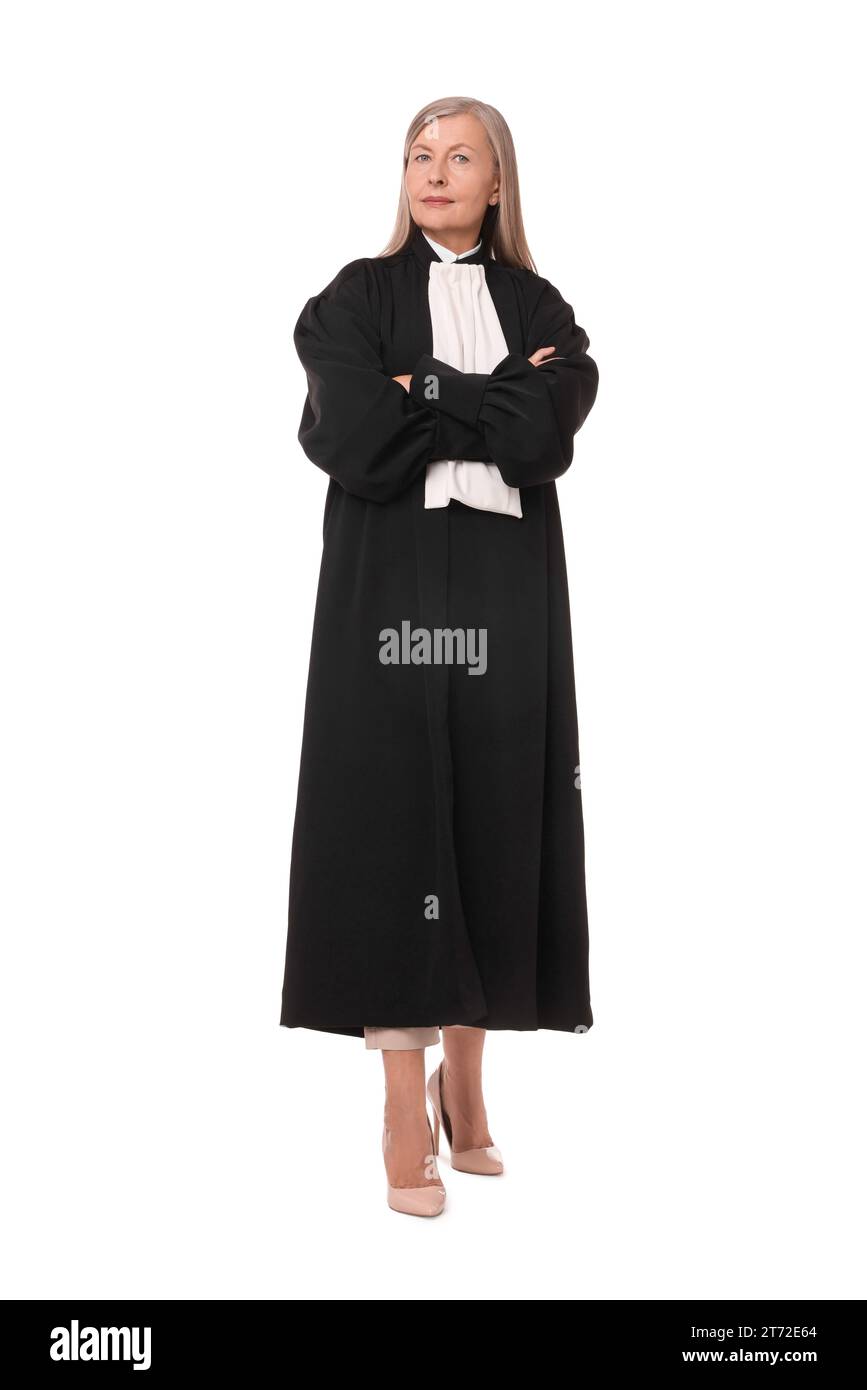 Beautiful senior judge in court dress on white background Stock Photo ...
