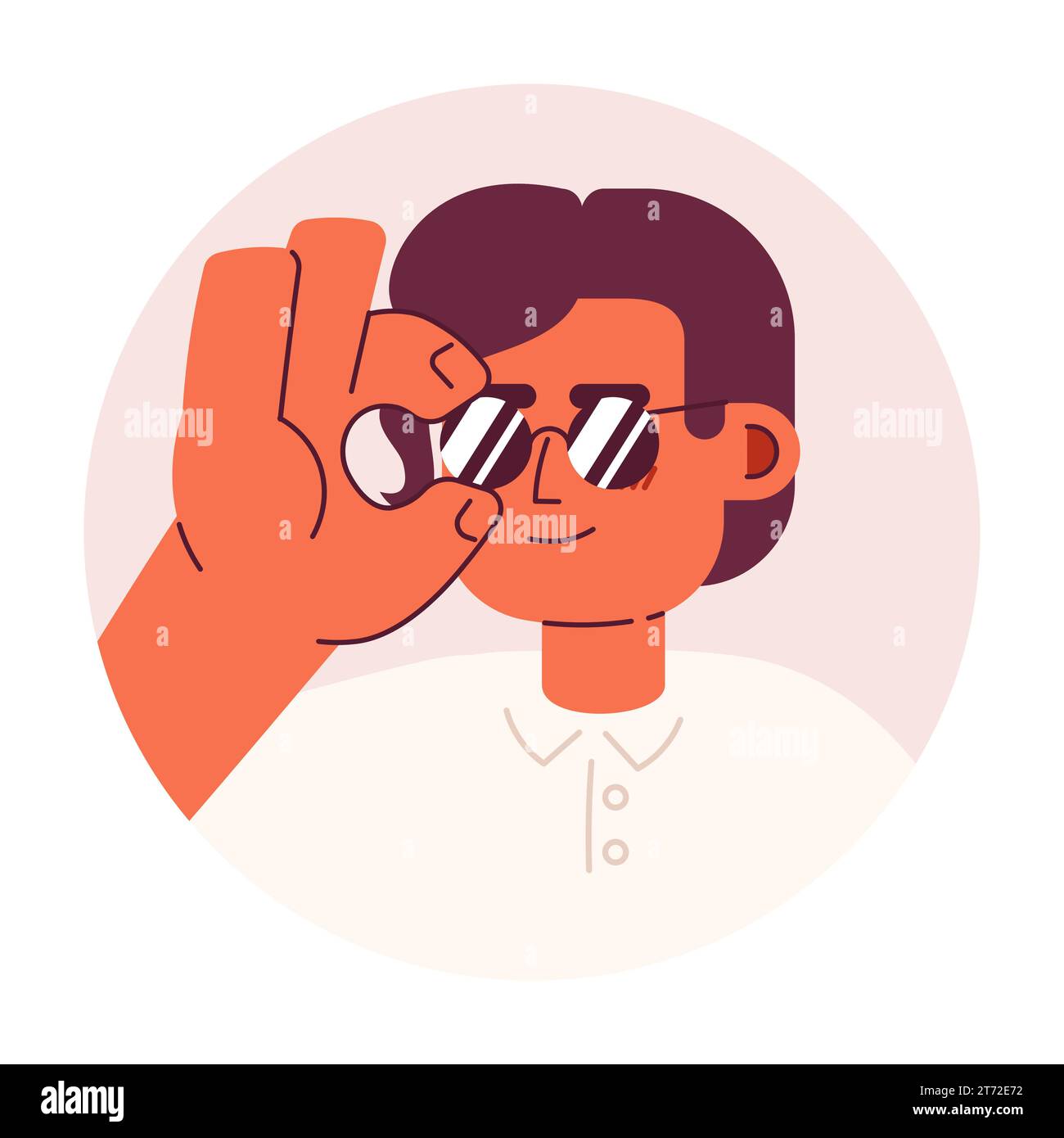 Classy hispanic man adjusting sunglasses 2D vector avatar illustration ...